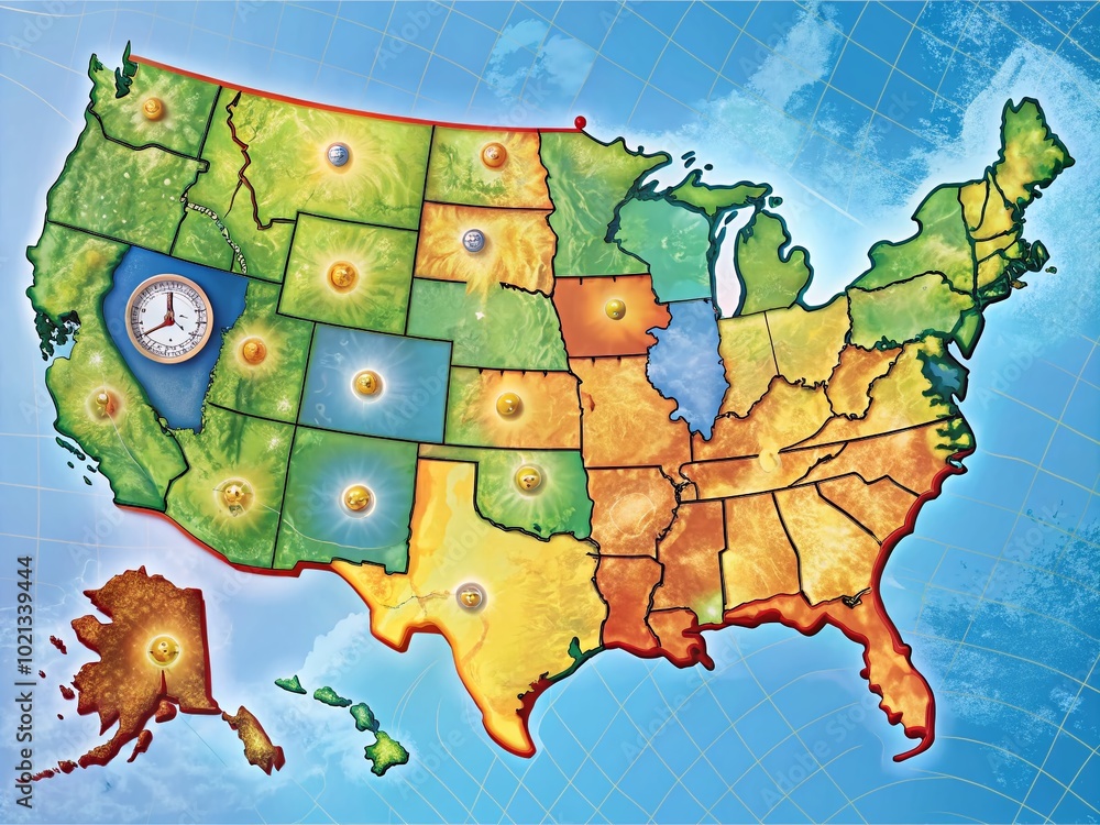 Detailed Map of Time Zones Across the United States for Educational and ...
