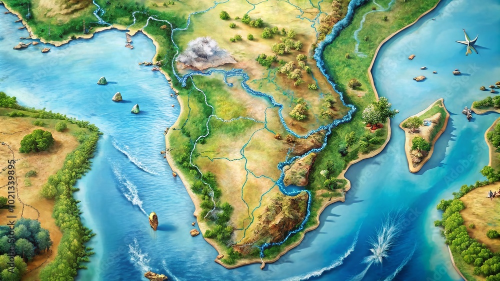 Detailed Map of Zambezi River Flowing Through Southern Africa with ...