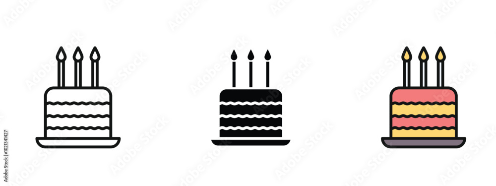 Birthday cake icons set, Cake icon silhouette and editable color in ...