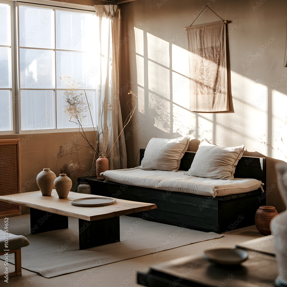 Live Edge Coffee Table and Corner Sofa in Japandi-Inspired Modern ...