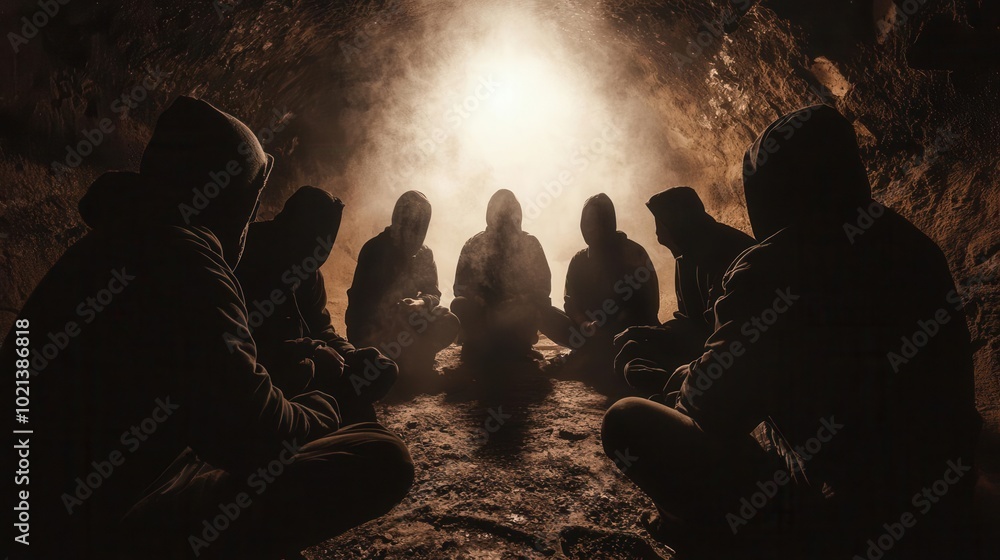 A group of rebels planning a revolution in a hidden underground bunker ...