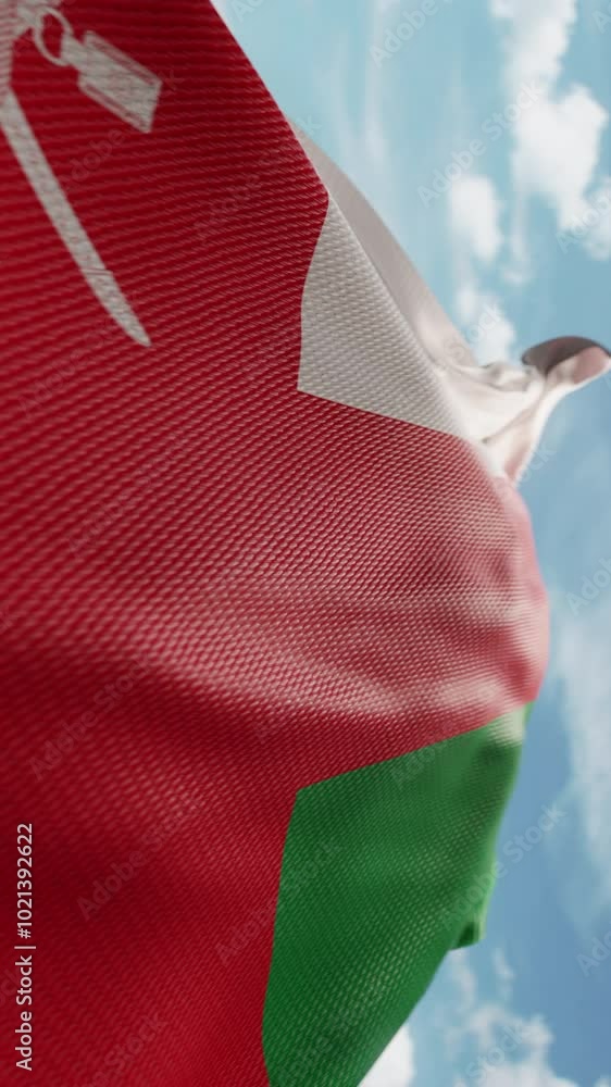 Wavy flag of Oman blowing in the wind in slow motion. Waving official ...