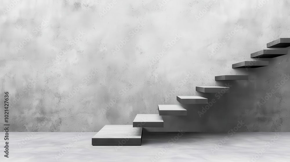 Technical sketch of a floating staircase with minimalist treads and ...