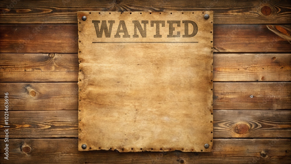Vintage Wanted Poster with Ripped Edges and Nail Heads on Rustic Wood ...