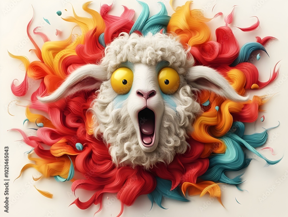 Vibrant and whimsical digital painting of a sheep with a dramatic ...