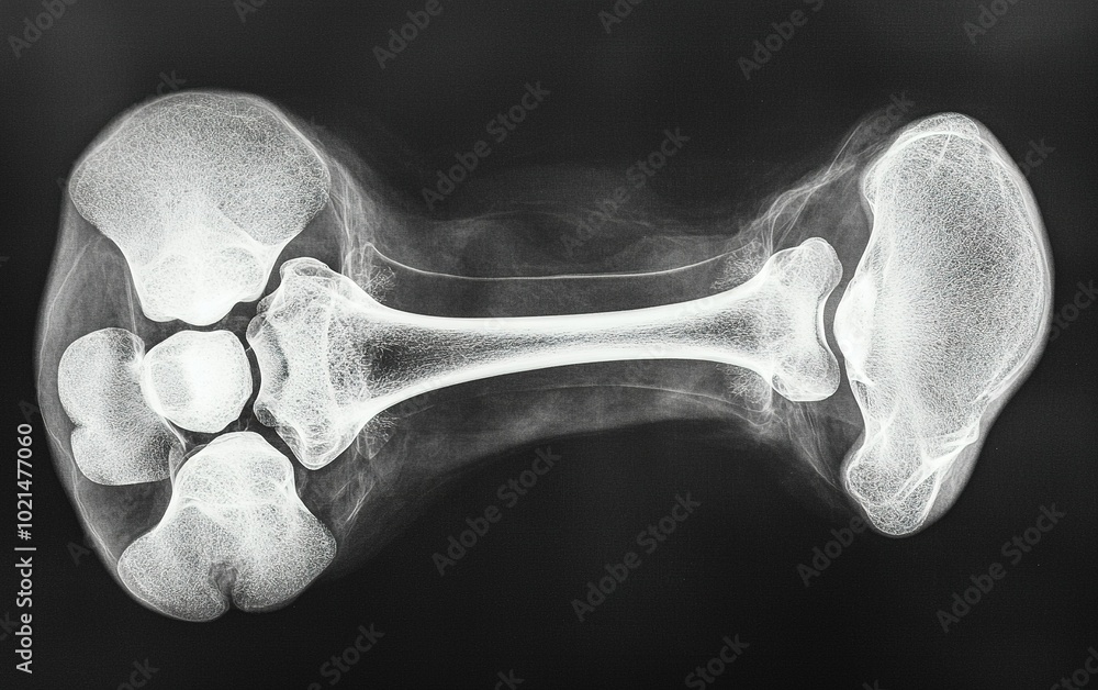 X-ray image of a human upper arm showing the humerus and associated ...