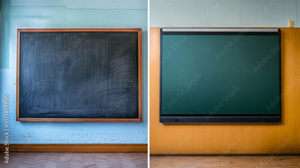 A comparison of a traditional chalkboard and a modern digital ...
