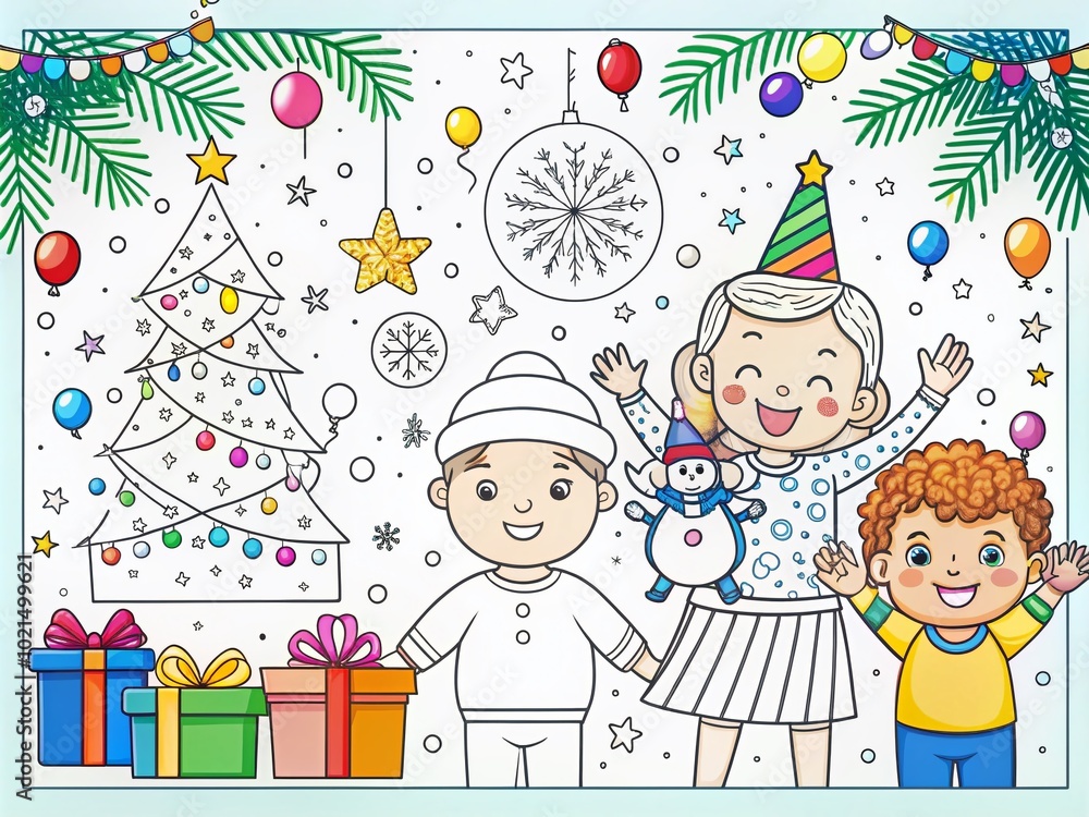 New Year Celebration Coloring Pages for Kids Featuring Festive Designs ...