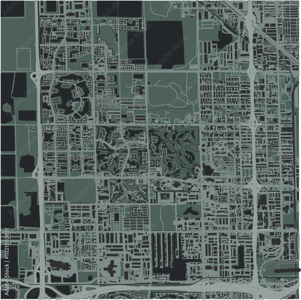 Map of Doral in Florida in a smooth dark style. Contains layered vector ...