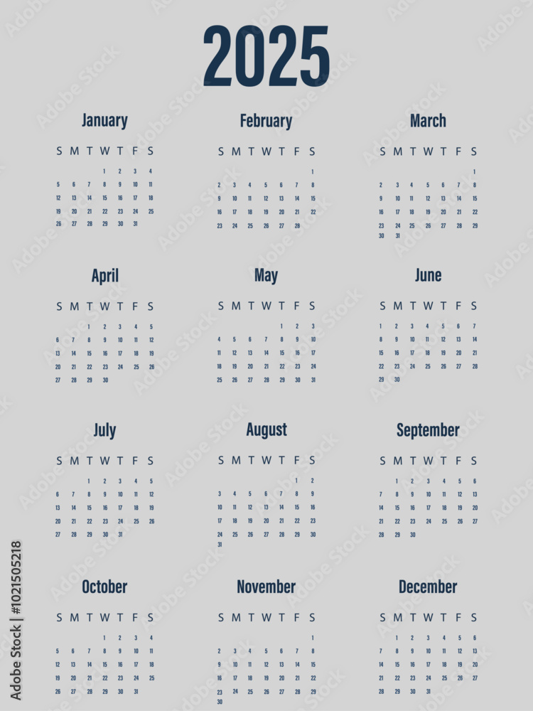Vector calendar. Poster format. 2025 year. In a minimalist style ...