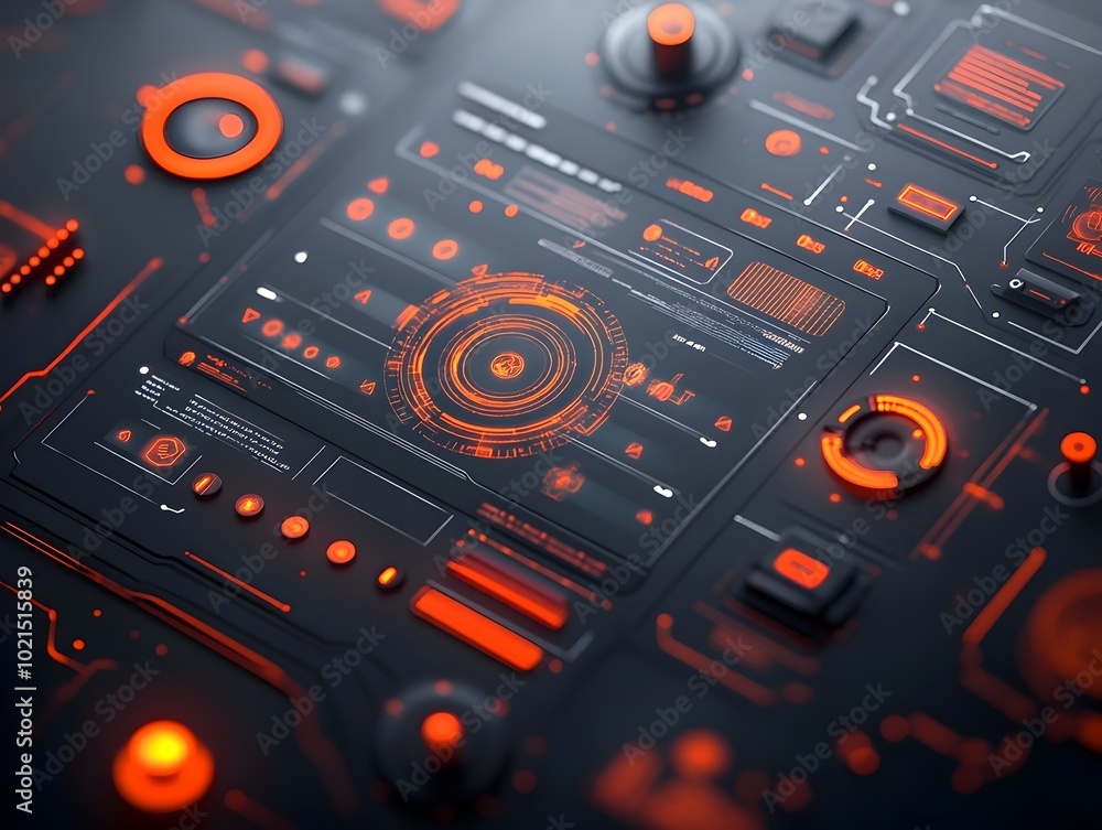 technological backdrop featuring a seamless virtual control panel with ...