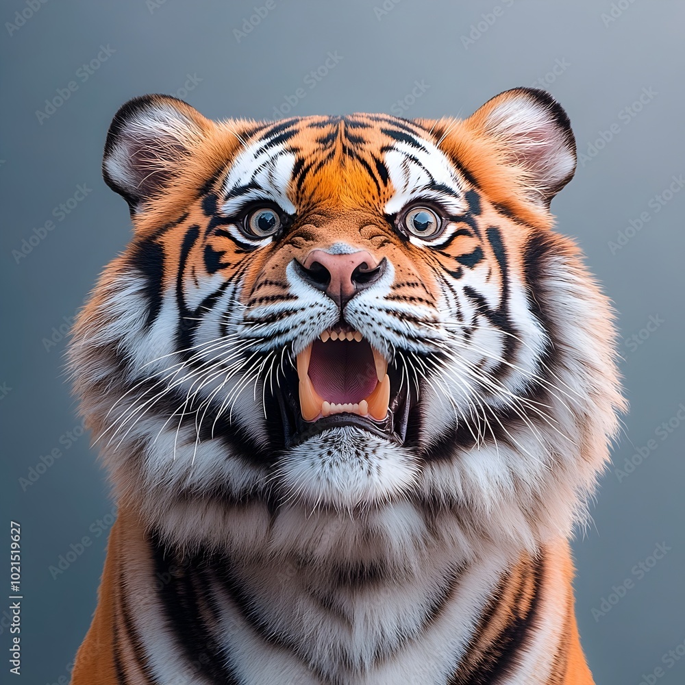 Majestic and powerful tiger with a muscular build baring sharp fangs in ...