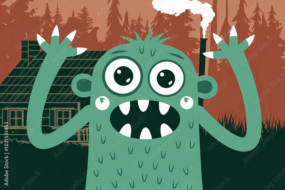 Green monster roaring. A big green monster roars with its mouth wide ...