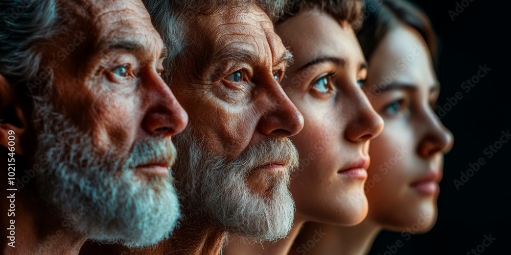 Profile of four people of different generations, symbolizing the ...