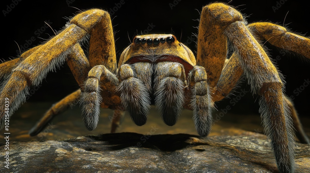 Detailed close-up of a Brazilian wandering spideras venomous fangs ...