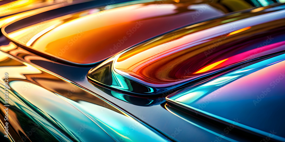 Chromatic Car Hood: Iridescent paint reflects vibrant colors on a ...