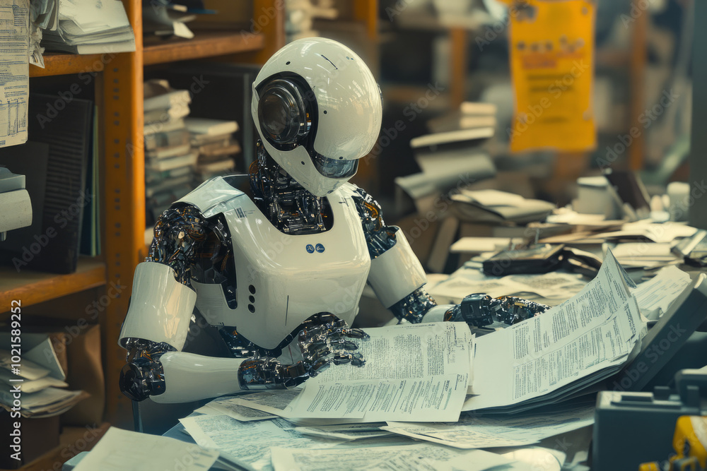 Robot sorting and analyzing documents Stock Photo | Adobe Stock