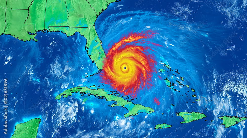 hurricane forecast earth map with wind force and storm and tsunami ...