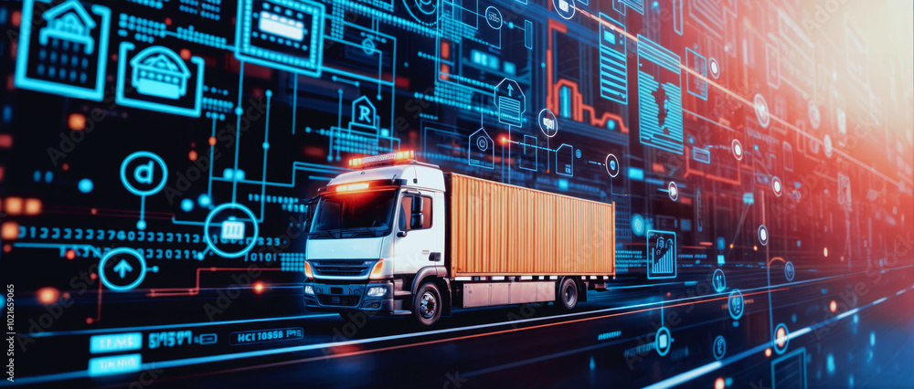 Truck cargo road. Concept freight transportation and logistics ...