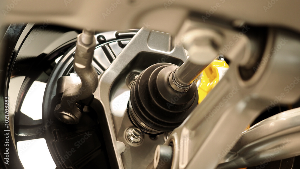 Car suspension and drive shaft. Structure of EV car spare parts. Such ...