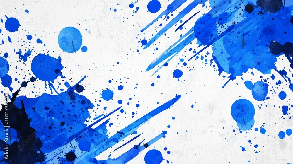 Splatter of blue paint on transparent background with watercolor stain ...