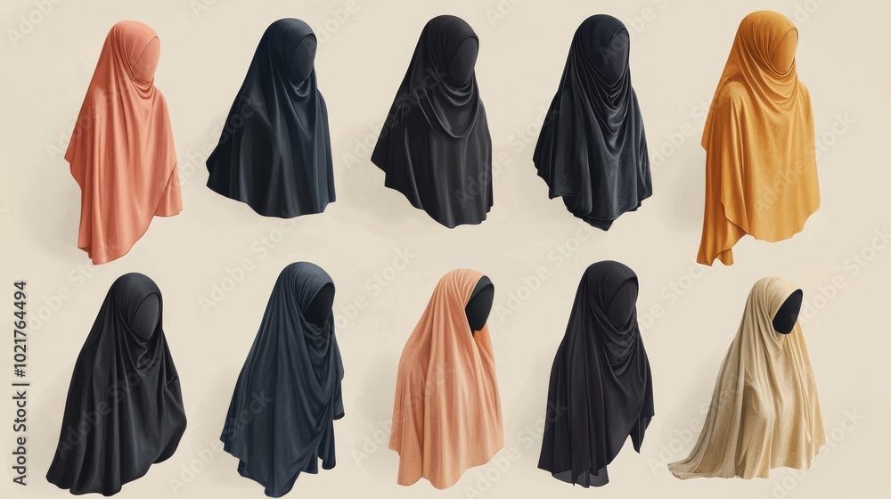 Icon set of modern hijabs. The hijab design can be used for logo and ...