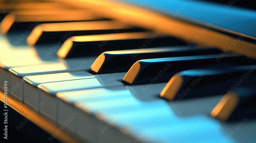 High-resolution close-up of electronic piano keys with sharp focus and ...