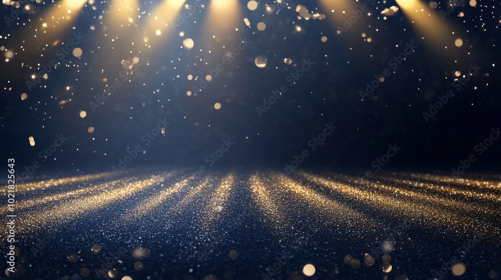 Elegant golden spotlight lines and glitter on a dark blue stage. Award ...