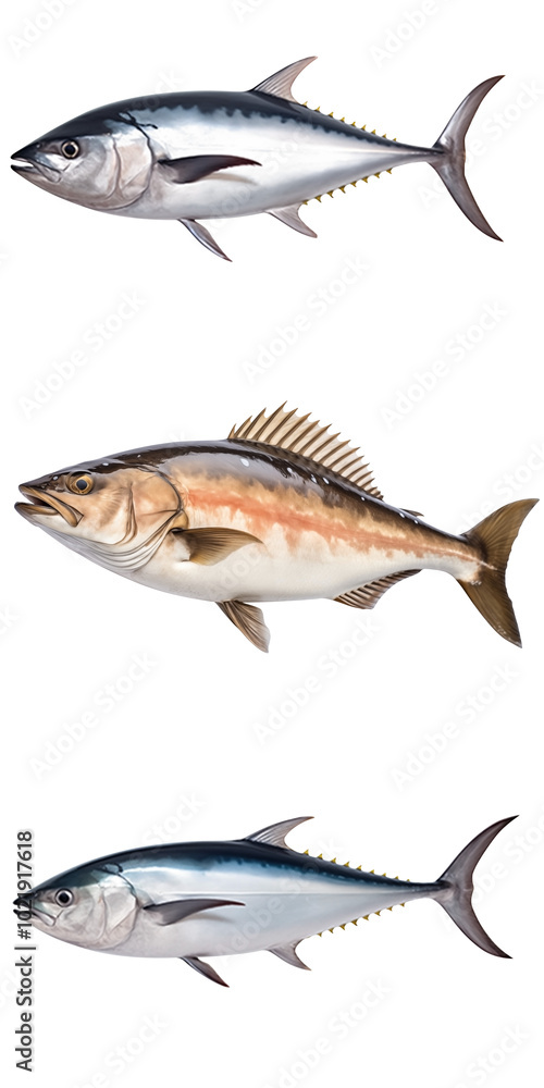 Close Up Front View To a Set Of Fresh Fish and atlantic bluefin tuna ...