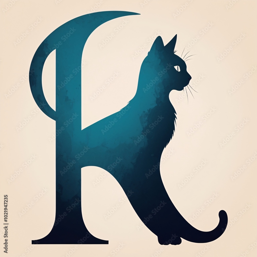 Typography, cat silhouette, alphabet, letter design, feline art ...
