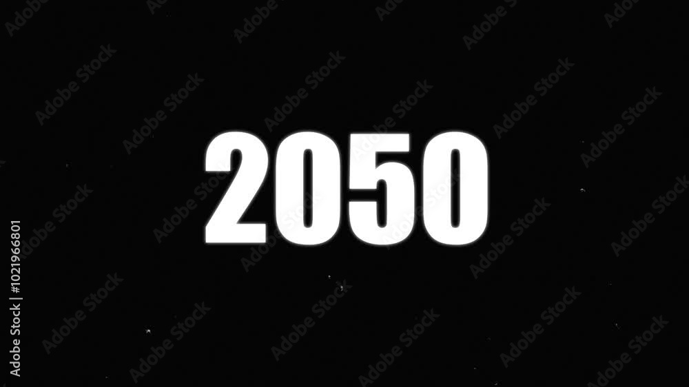 2050 text with screen effects of technological failures. Modern flip ...