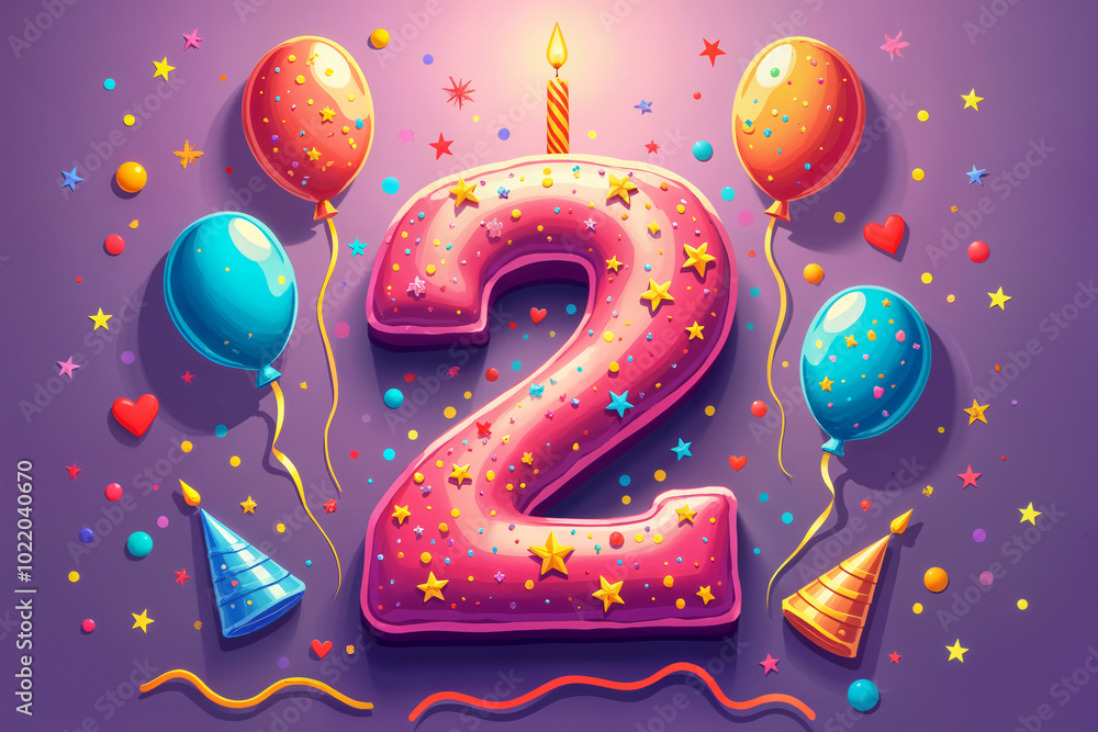 2nd birthday card. Vibrant and colorful birthday celebration, with a ...