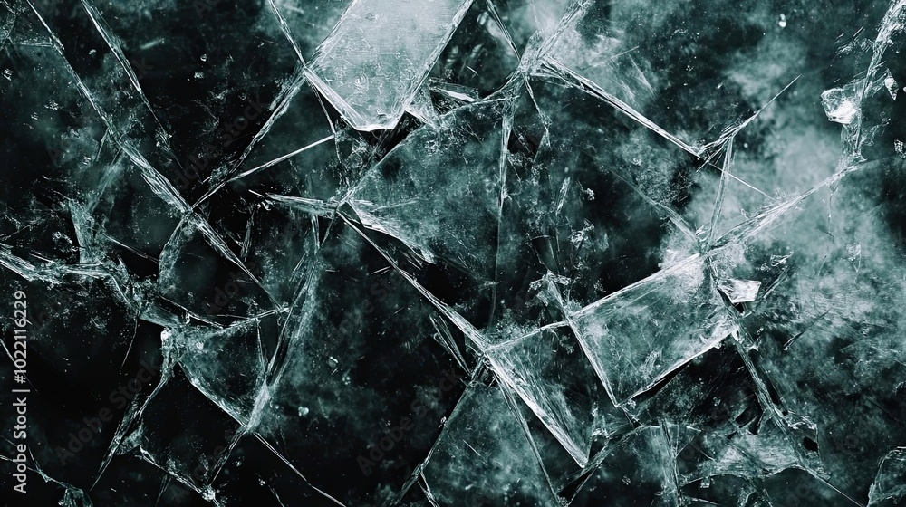 Shattered glass texture background with chaotic cracks and sharp shards ...