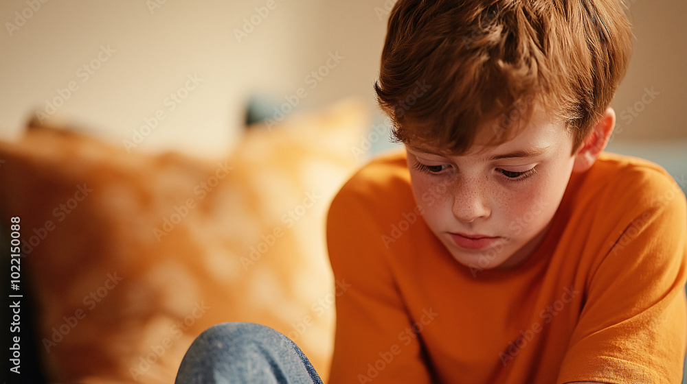 Sad Caucasian teenage boy feeling loneliness and misunderstanding ...