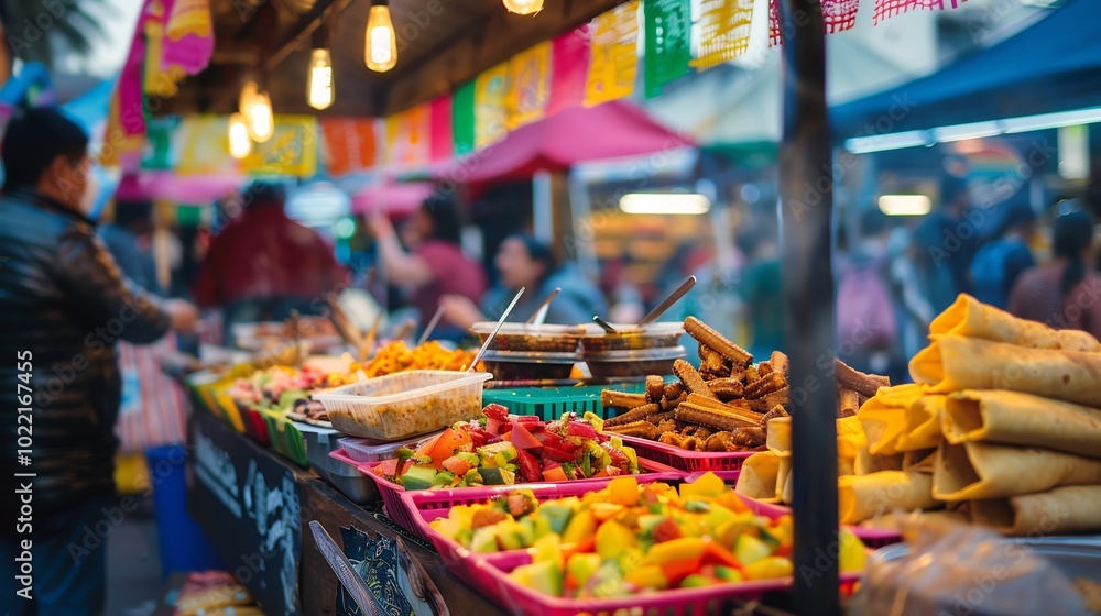 Mexican street food festival with stalls offering tamales quesadillas ...