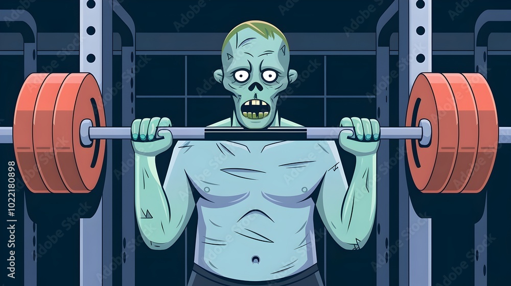 Shirtless zombie lifting weights in a dark gym Stock Illustration ...