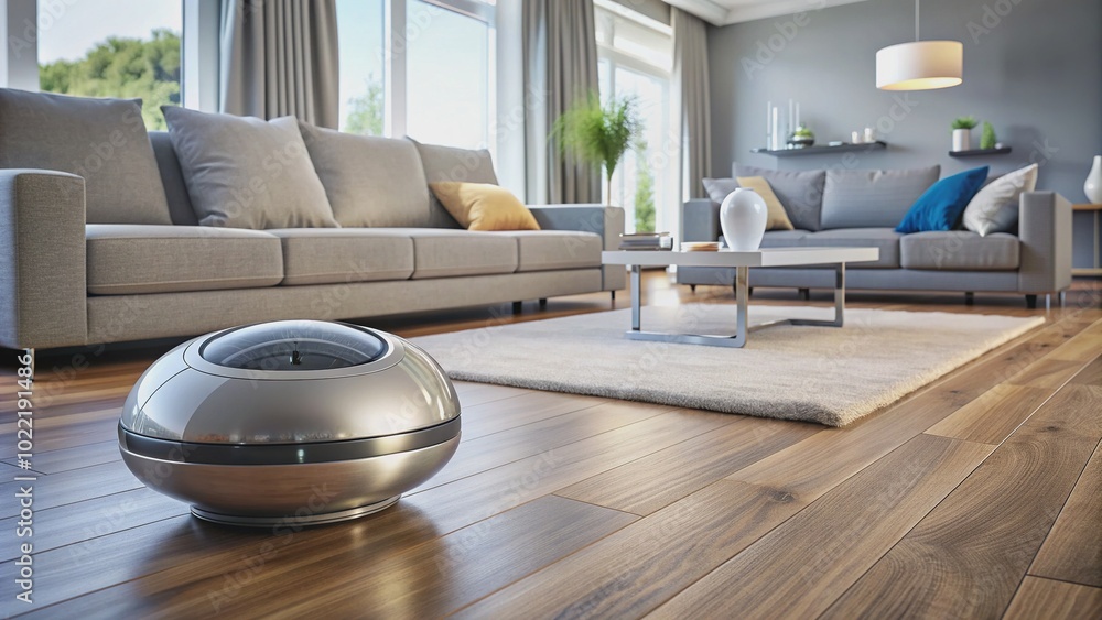 Sleek, silver, and spherical, a futuristic autonomous vacuum cleaner ...