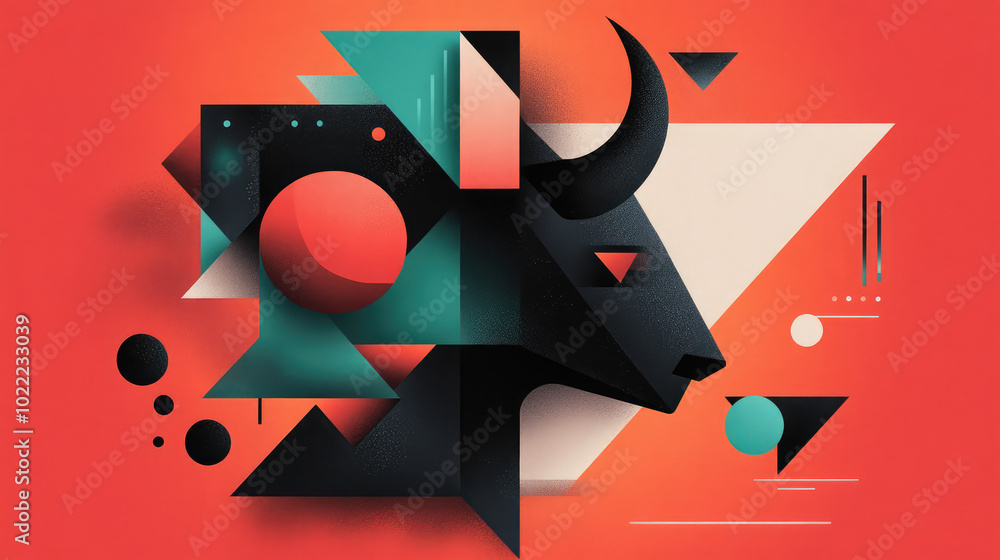 This abstract devil art piece showcases a series of geometric shapes ...