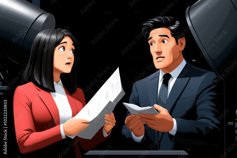 Realistic depiction of a journalist investigating a story, looking ...