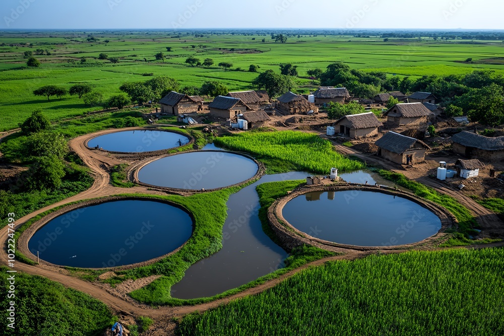 A rural village with water purification units installed, ensuring clean ...