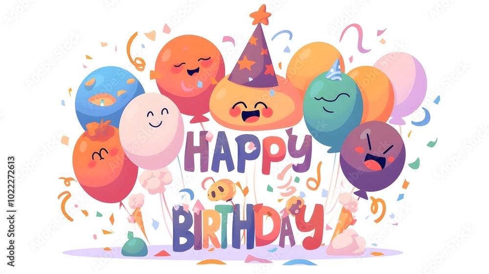 happy birthday cartoon style splash art vector 2d style isolated white ...