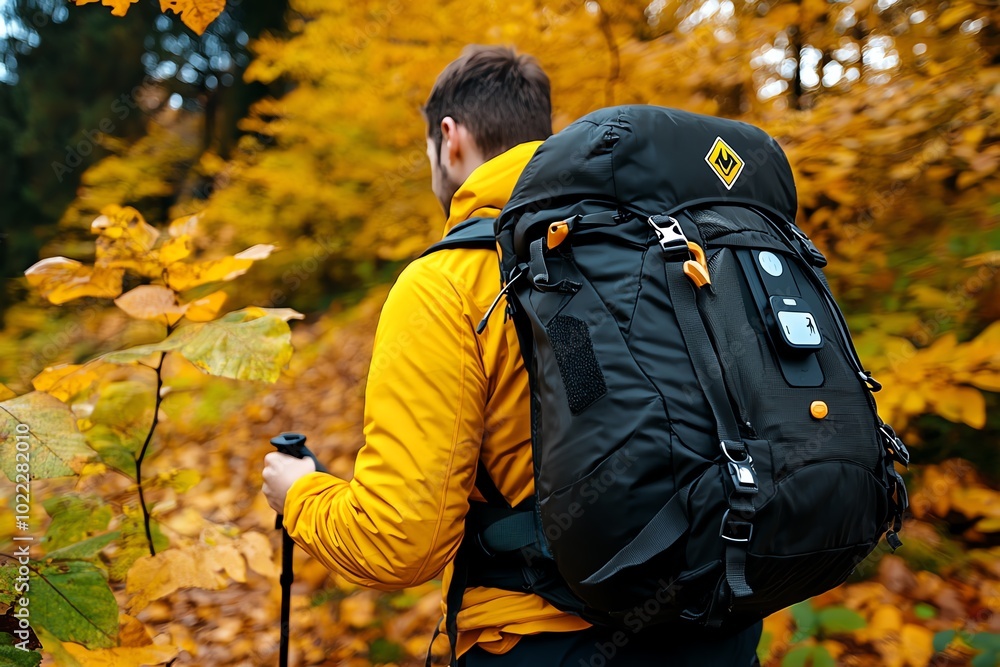 Realistic depiction of a person hiking through the woods with no ...