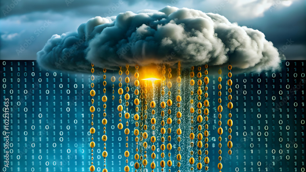 Glossy Binary Code Cascading Down a Plain Background Symbolizing Data ...