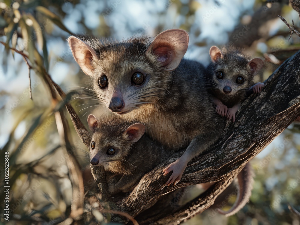 Tender Possum Mother Carrying Newborns Through Branches in Ultra ...