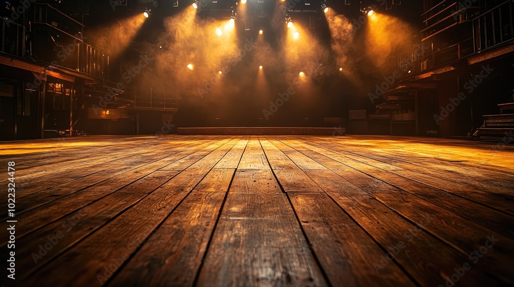 Empty Theater Stage with Dramatic Lighting and Wooden Floorboards in a ...