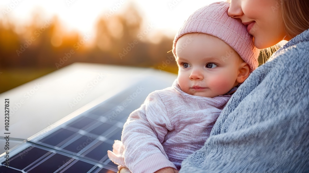 A photograph of a family installing solar panels on their residential home representing the ...