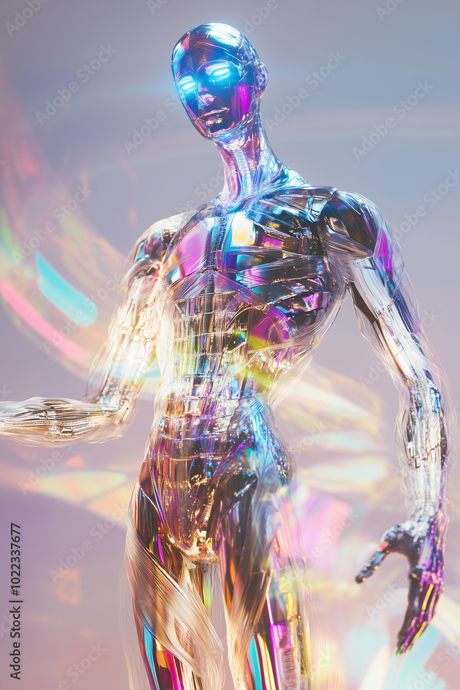 Ethereal Humanoid Figure Standing Tall with Sleek Body, Iridescent Skin ...