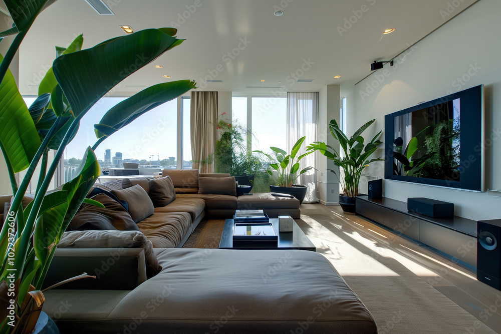 interior design Modern living room with a floating entertainment unit ...