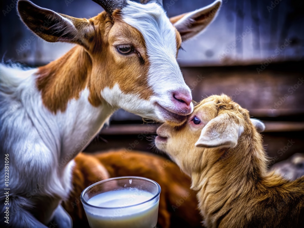 Baby Goat Drinking Milk from Mother on Farm Isolated on White ...