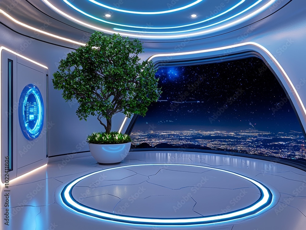 Smart Building Interface: An interior of a modern building where an AI ...